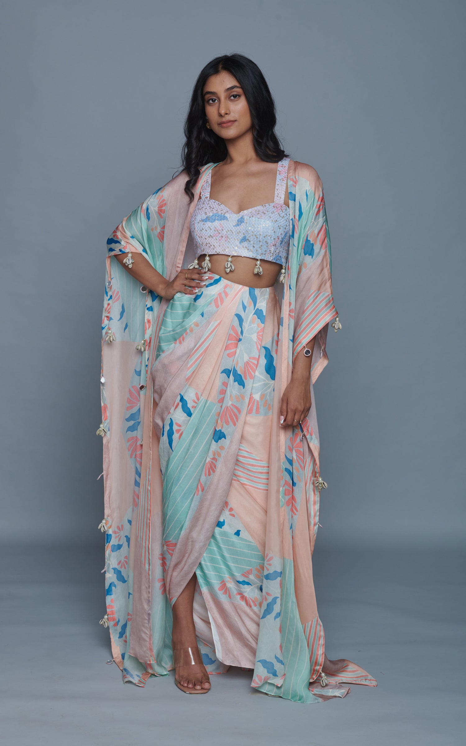 Multicolored Draped Skirt Set – Vedika M